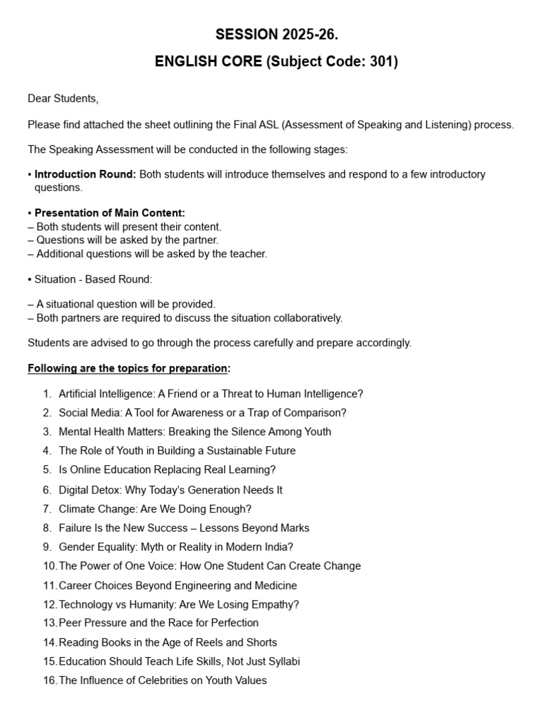 ASL Speaking Assessment Guide 2025-26 | PDF