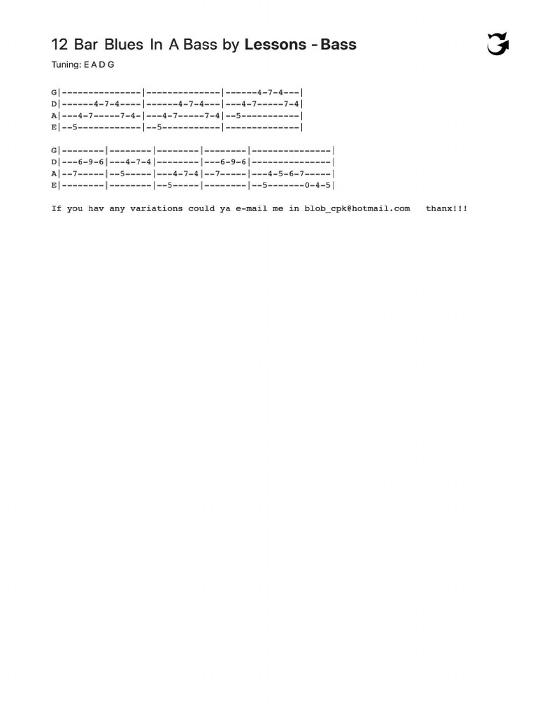 12 Bar Blues in A Bass | PDF