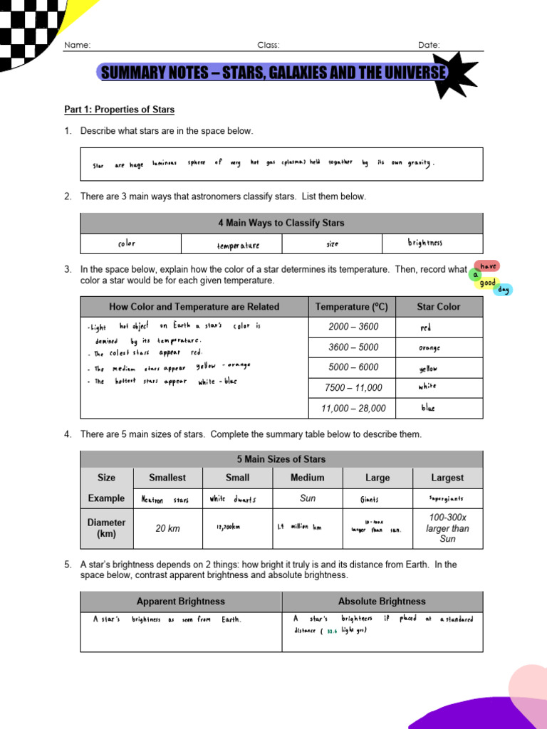 PPT - Astronomy 2 - Summary Notes WORD | PDF | Stars | Galaxy
