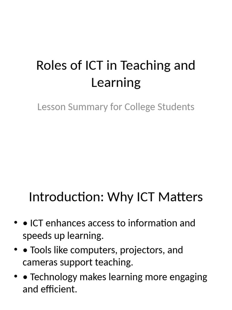 Roles of ICT Presentation | PDF | Educational Technology | Learning