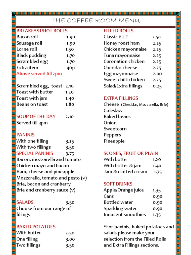 The Coffee Room Dundee - New Menu | PDF