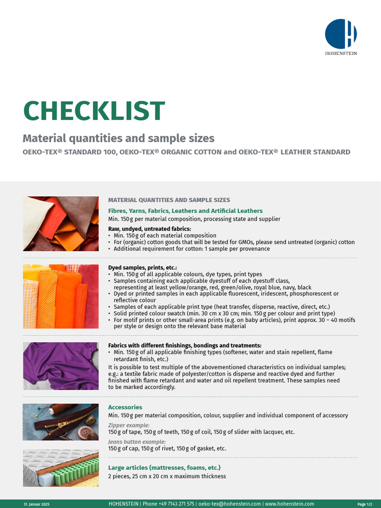 Material Sample Size Guidelines for OEKO-TEX | PDF | Dyeing | Textiles