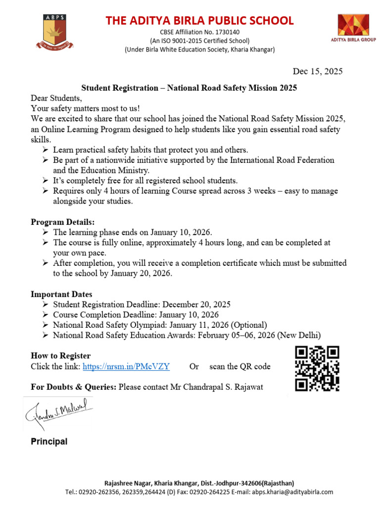 Student Registration for Road Safety Course | PDF