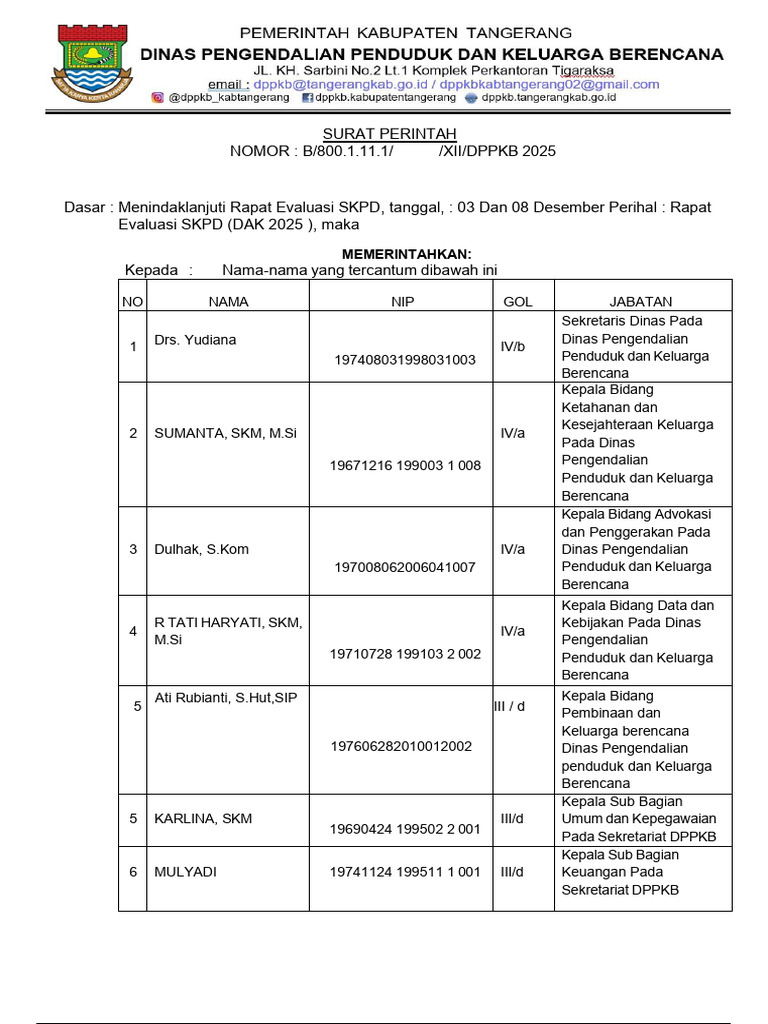 Surat Perintah Rapat Evaluasi SKPD 2025 | PDF