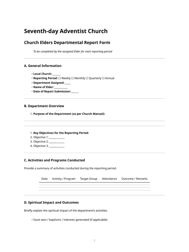 Church Elders Reporting Form Guide | PDF