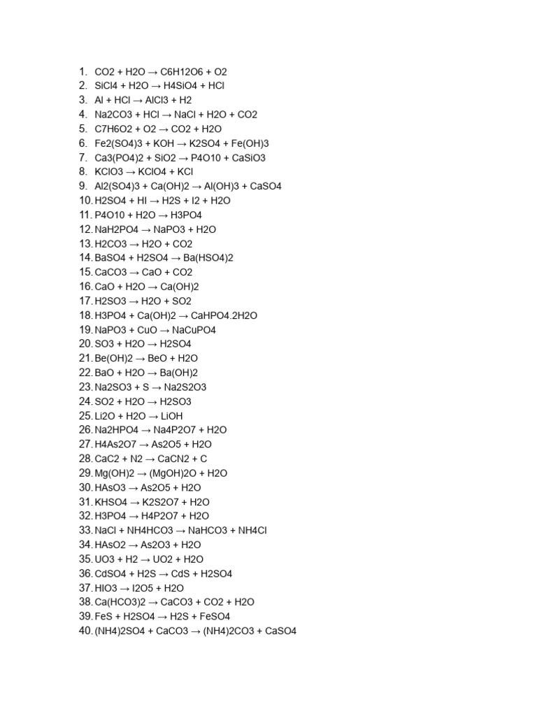 List of chemical equations | PDF