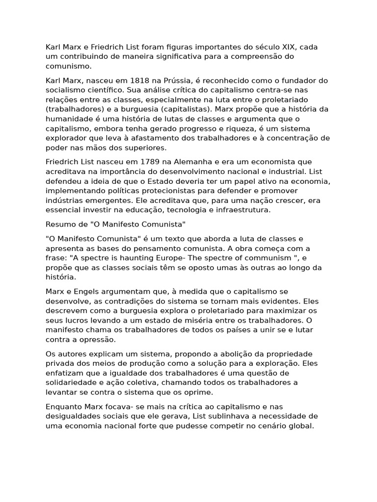 Karl Marx e Friedrich List Foram Figuras Importantes Do Século XIX | PDF