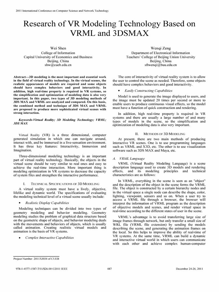 Research OfVR Modeling Technology Based on VRML and 3DSMAX | PDF | 3 D ...