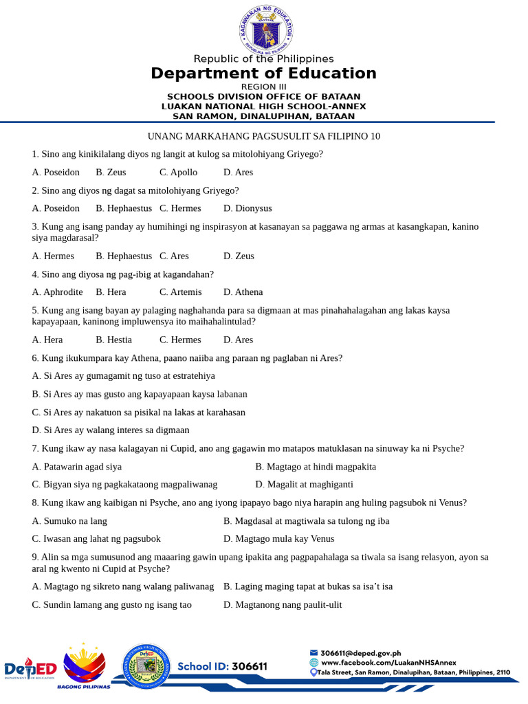 First Periodical Test in Filipino 10 | PDF
