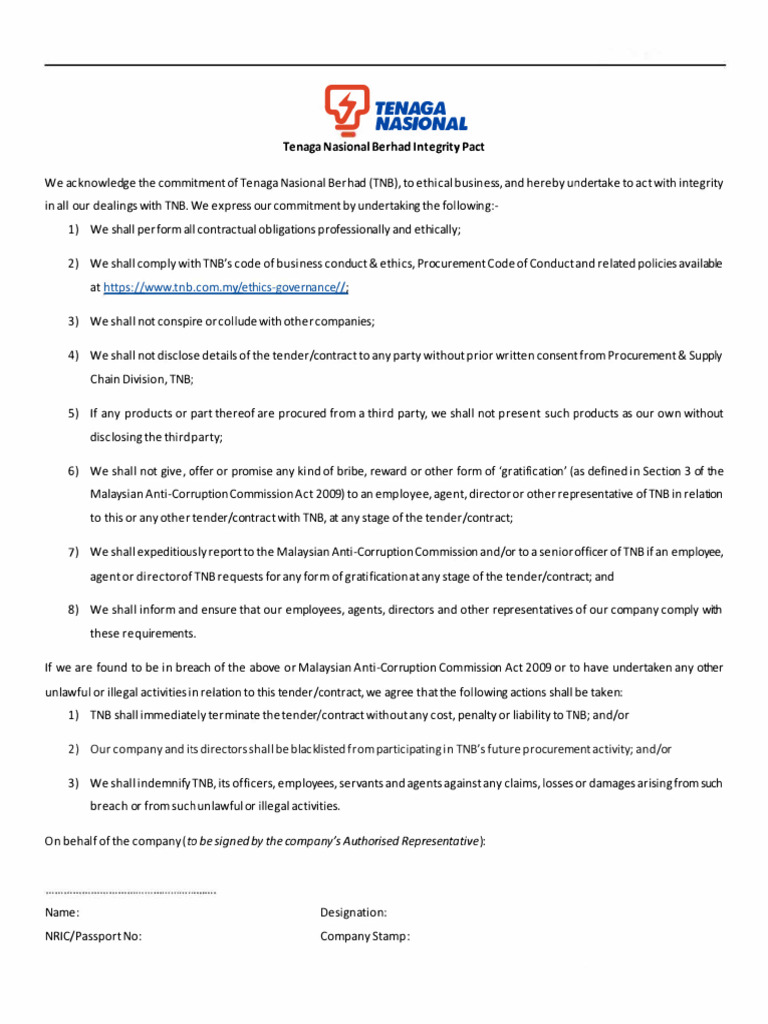 Integrity Pact (Each Partner) | PDF | Procurement | Business