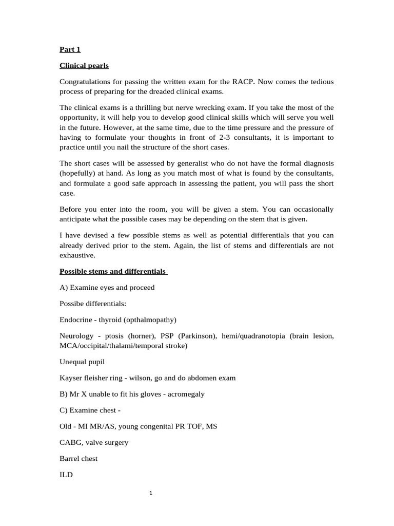 Clinical Pearls For RACP 2 | PDF | Heart Valve | Heart