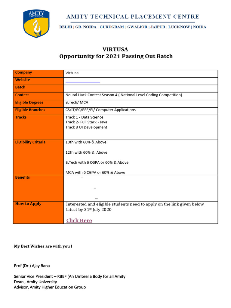 Virtusa Opportunity For 2021 Passing Out Batch | PDF