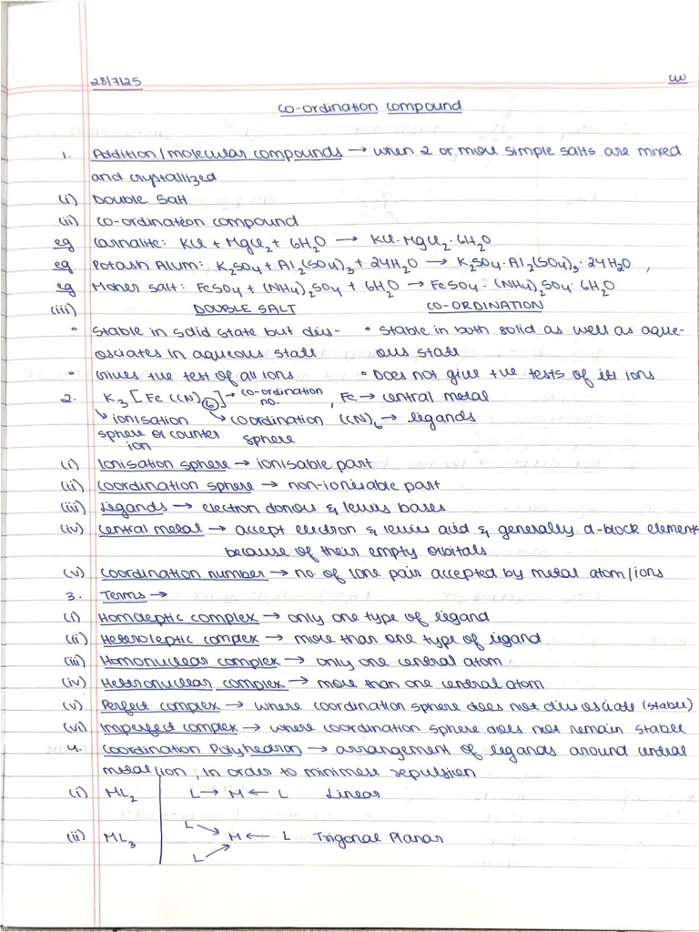 Coordination Compounds Notes | PDF