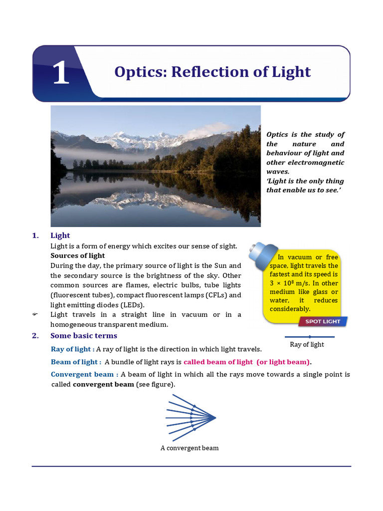 01 Optics - Reflection of Light | PDF | Mirror | Reflection (Physics)