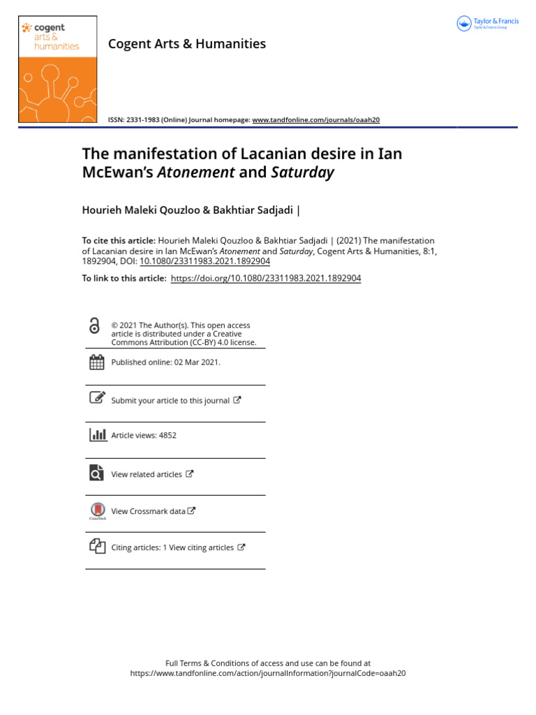 The Manifestation of Lacanian Desire in Ian Mcewan'S And: Atonement ...