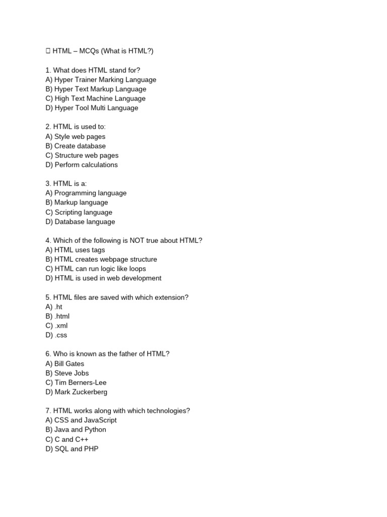 HTML MCQs: Test Your Knowledge | PDF