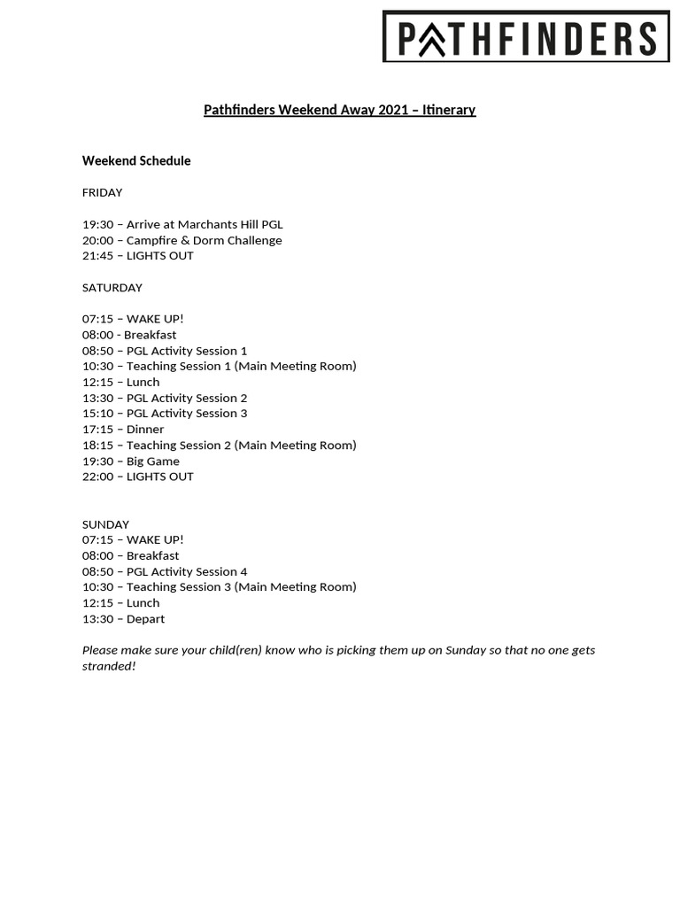 Pathfinders Itinerary 2 | PDF