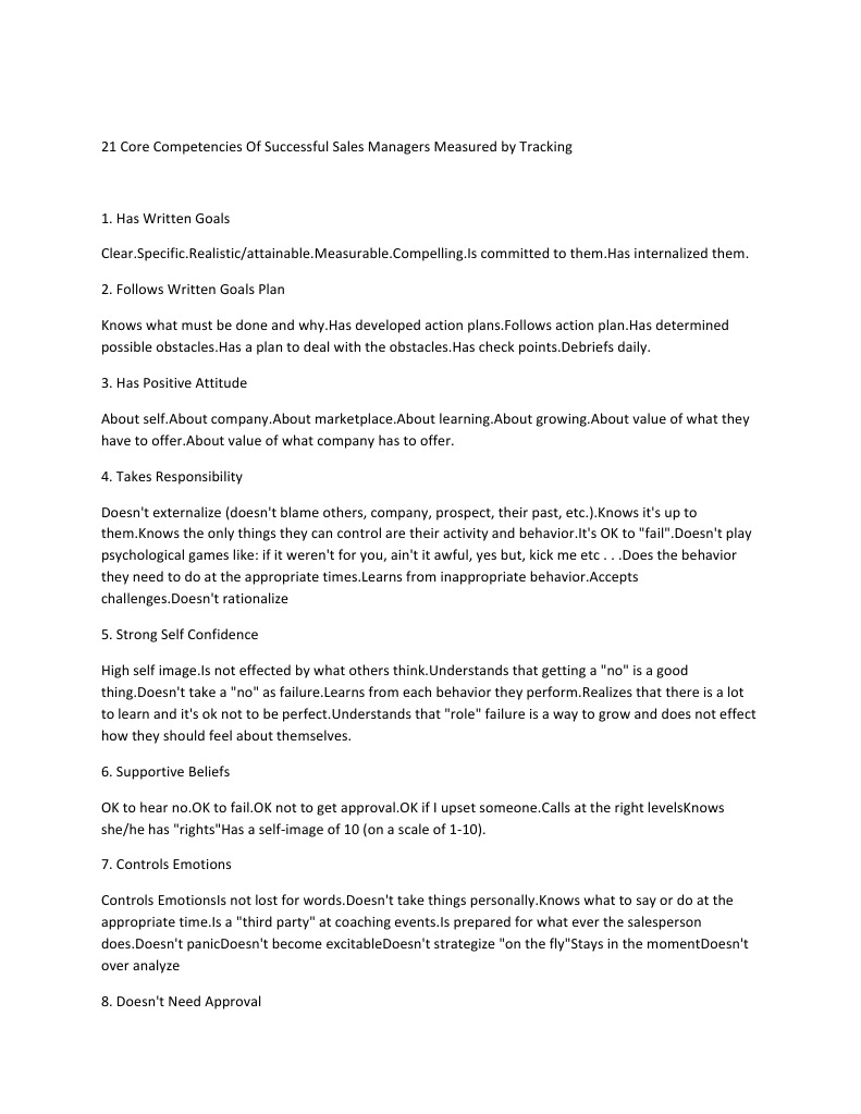 21 Core Competencies of Successful Sales Managers | PDF | Sales | Behavior