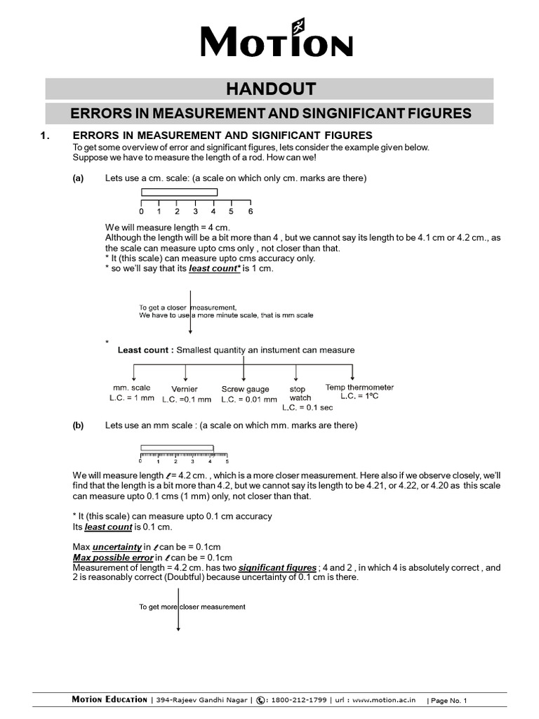 1. Handout (Error, Screw Gauge & VC) _ Final | PDF | Significant ...