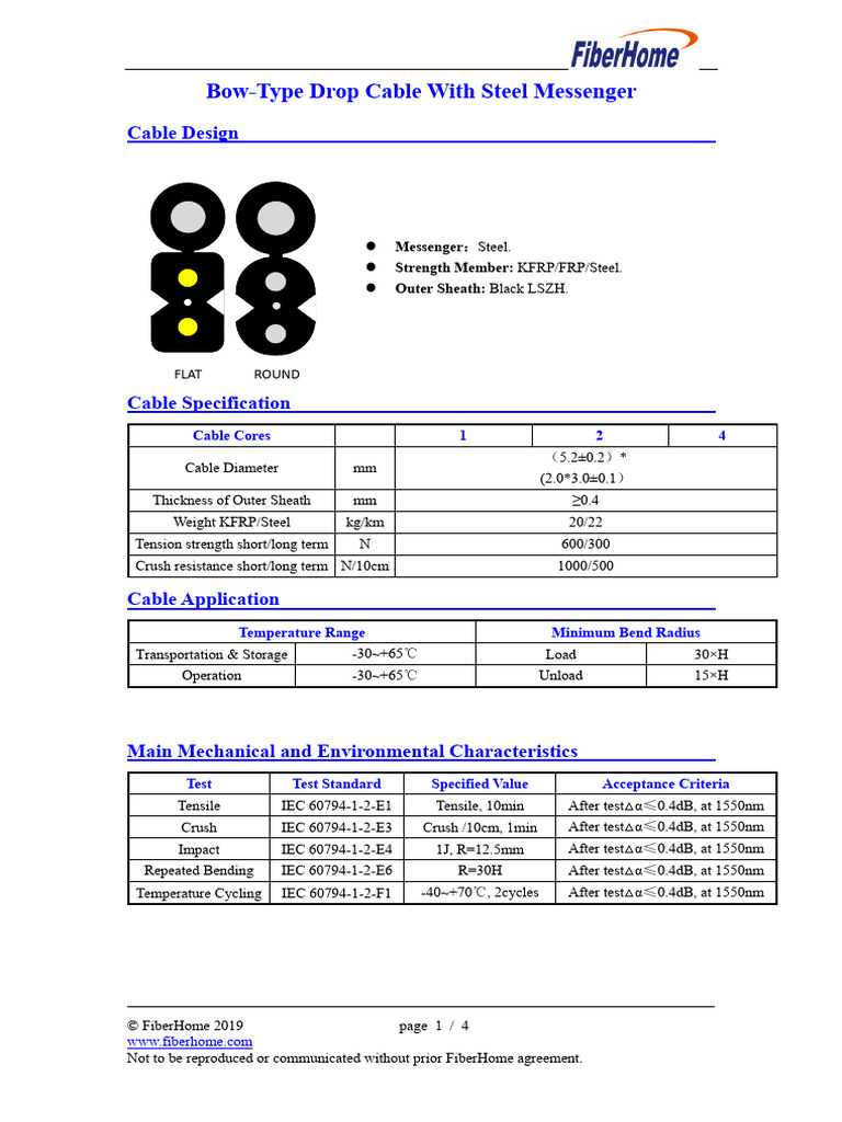 DROP Cable Specification | PDF | Optical Fiber | Materials