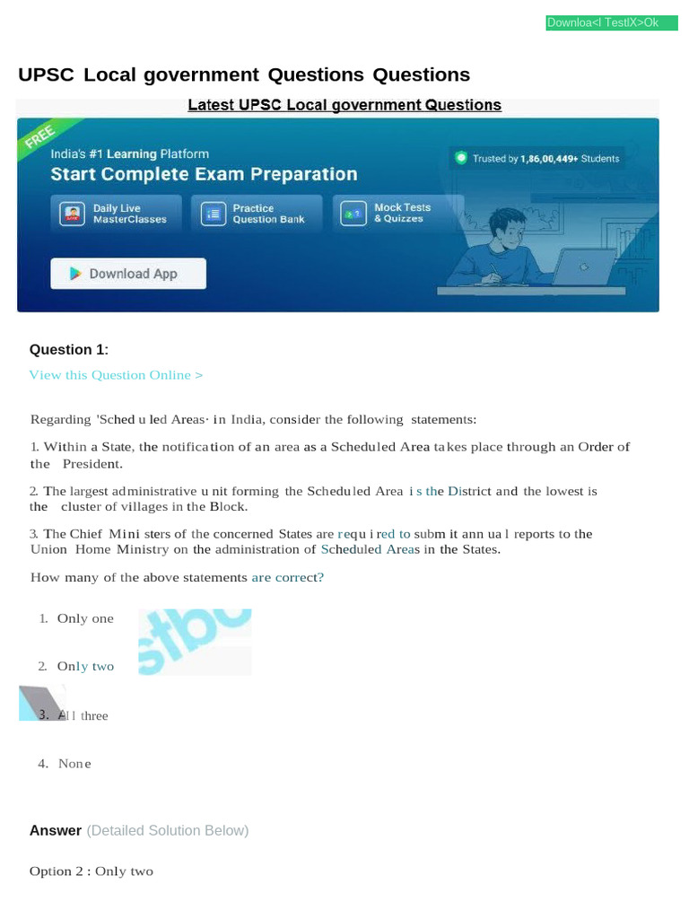 Upsc Local Government Questions 65d85a7e8320112f03ddfba8 | PDF ...