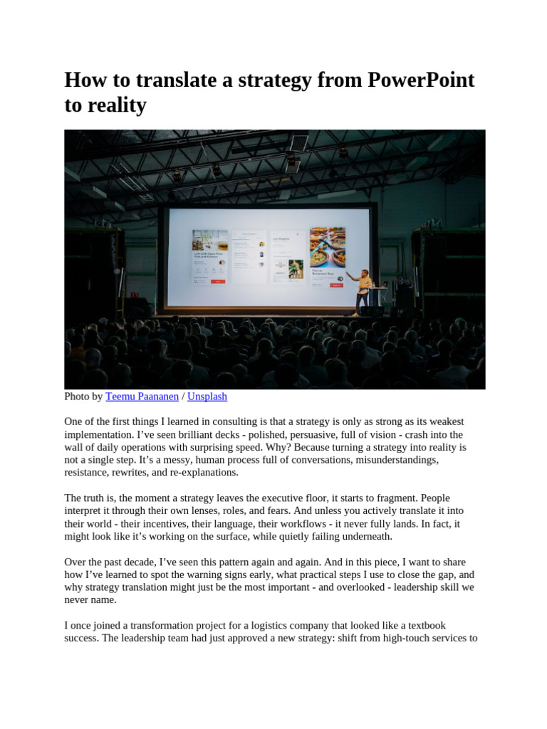 How To Translate A Strategy From PowerPoint To Reality | PDF