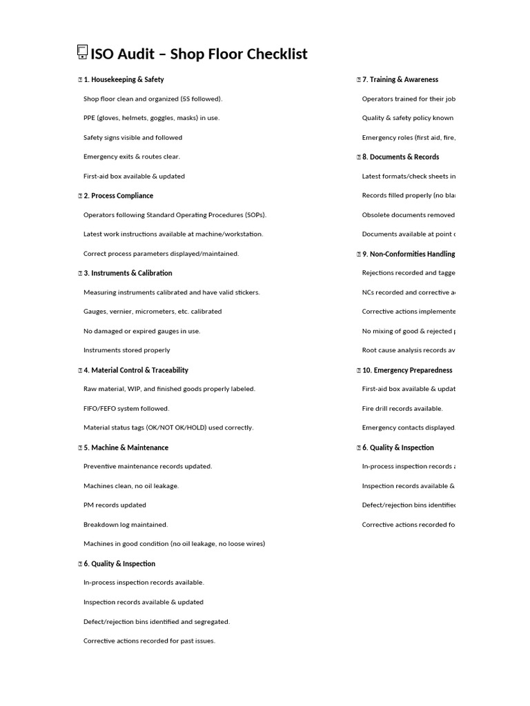 Checksheet For Audit Prepration | PDF