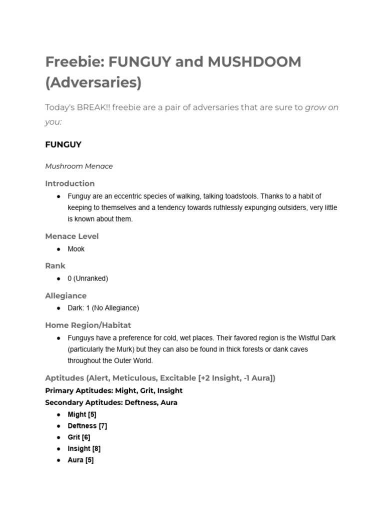 Funguys and Mushdooms: Adversary Guide | PDF | Fungus | Mushroom