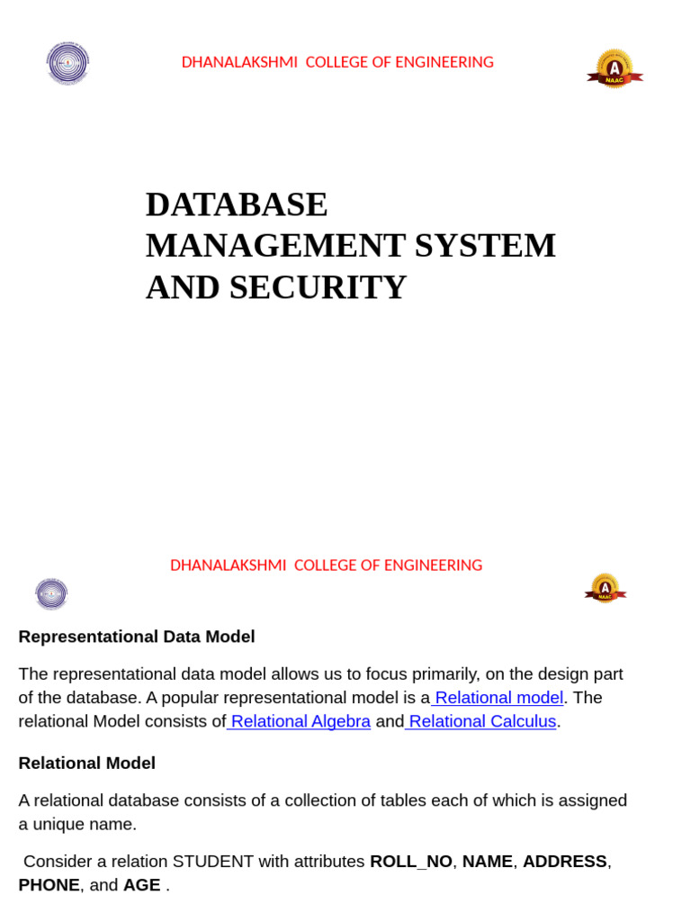Unit 1 - RELATIONAL MODEL& ALGEBRA | PDF | Relational Model ...