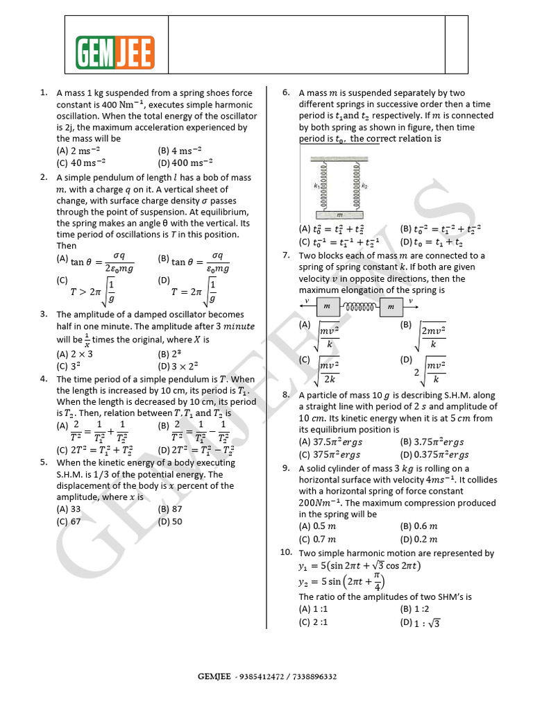 P 10 Ws A (Level 2) Oscillation | PDF | Oscillation | Resonance