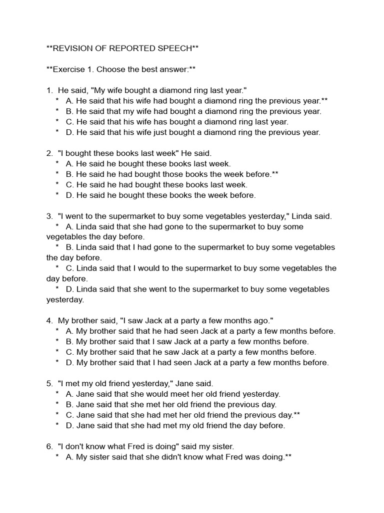 Revision of Reported Speech | PDF