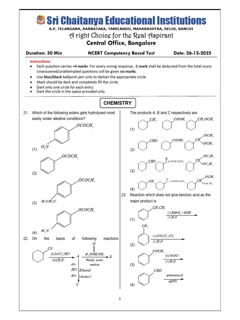 T-19 Ncert Competency Based Test 26-12-2025 Chemistry QP | PDF ...