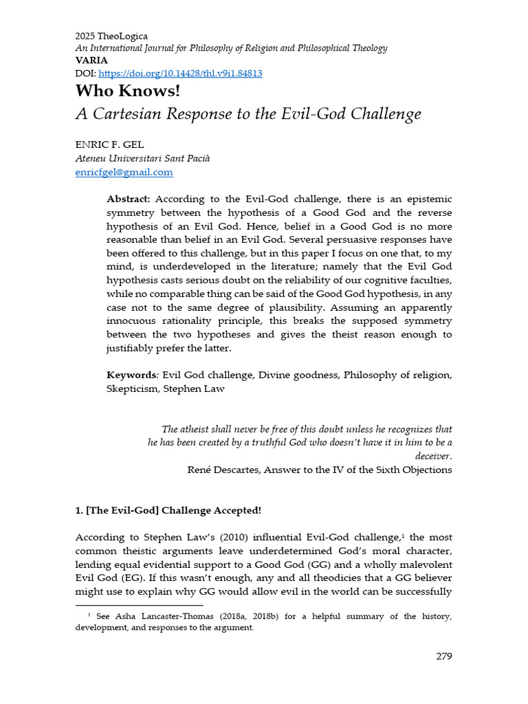 A Cartesian Response To The Evil-God Challenge: Who Knows! | PDF ...