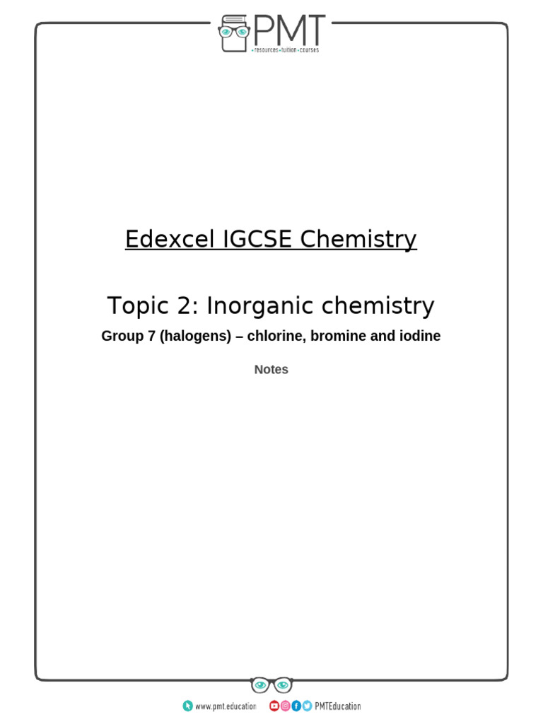 2b) Group 7 (Halogens) - Chlorine Bromine and Iodine | PDF