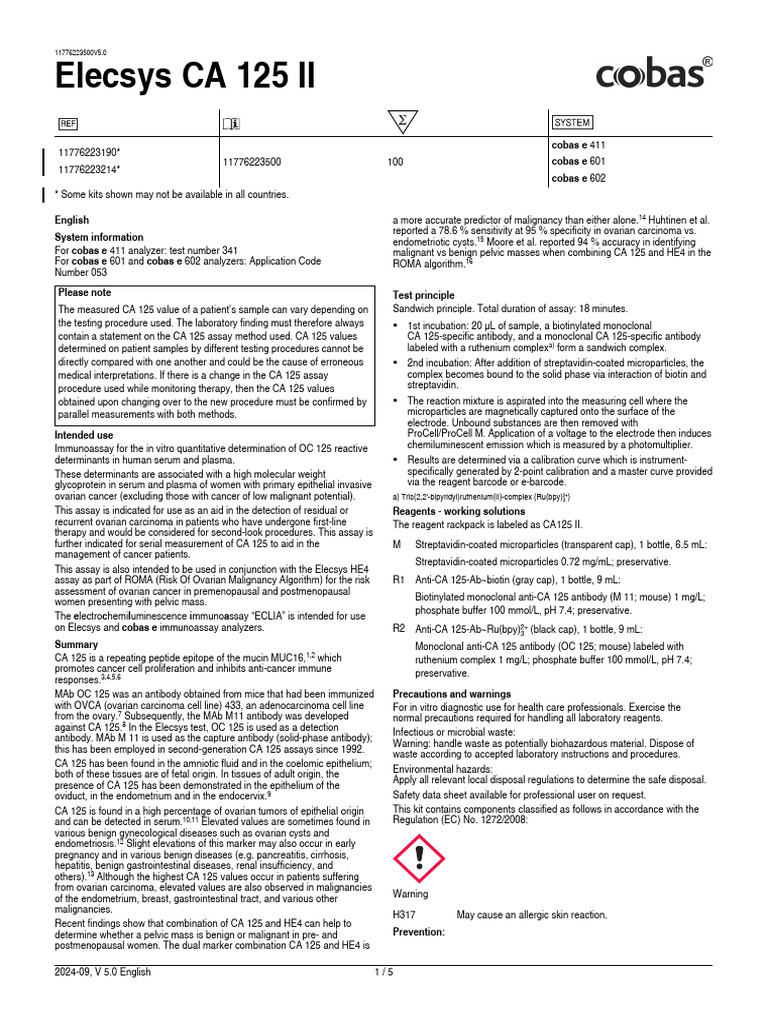 CA 125 II.11776223500.V5.en | PDF | Detection Limit | Ovarian Cancer