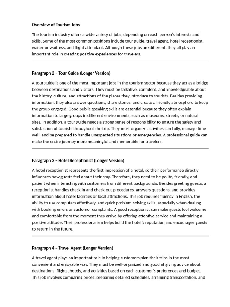 Essential Tourism Job Roles Explained | PDF | Tourism | Hotel