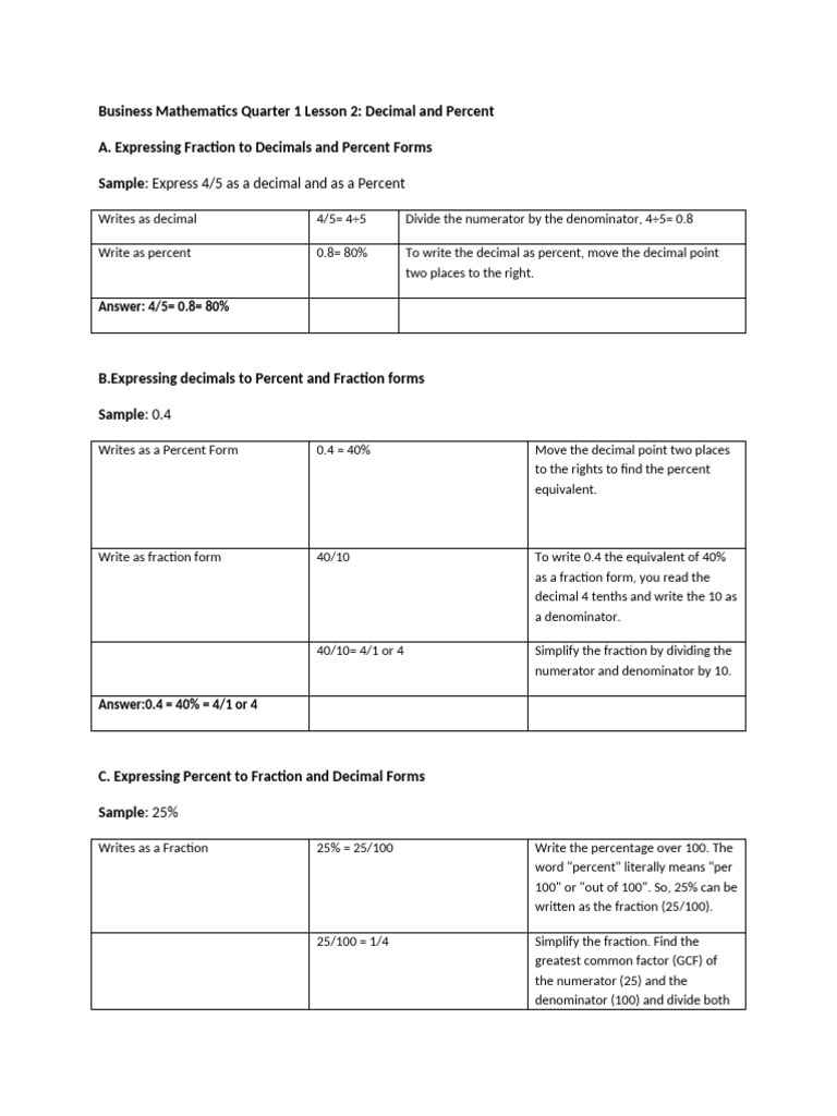 Business Math Q1 Lesson 2 | PDF | Odds | Decimal