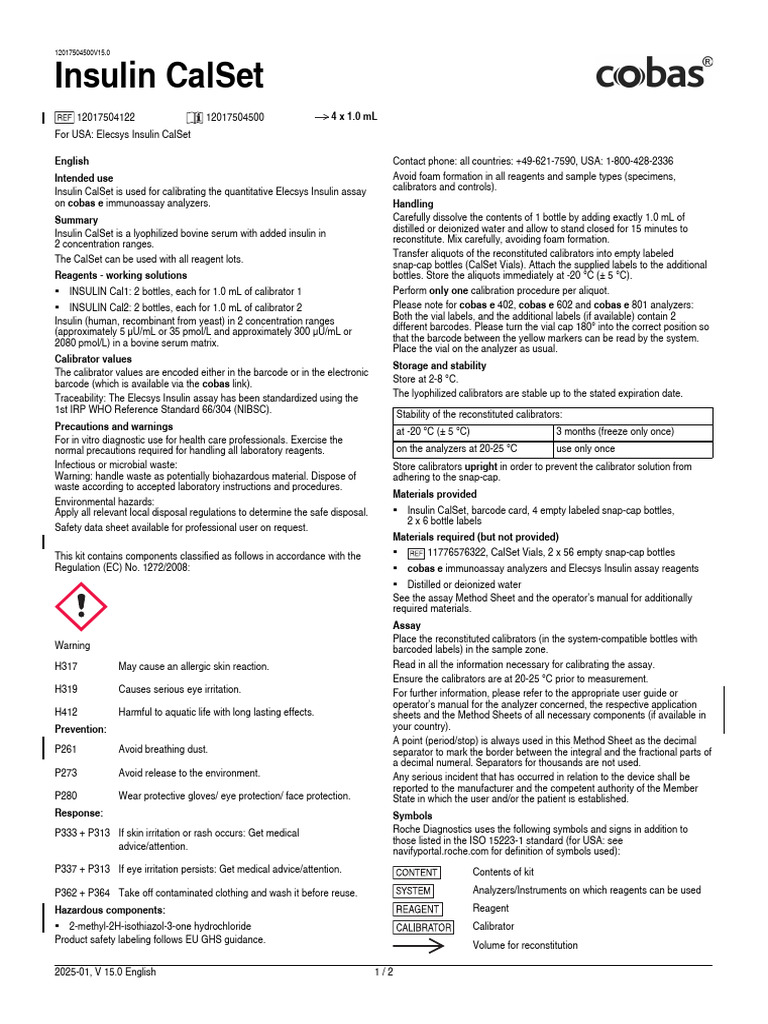 Elecsys Insulin CalSet Overview | PDF | Assay | Immunoassay
