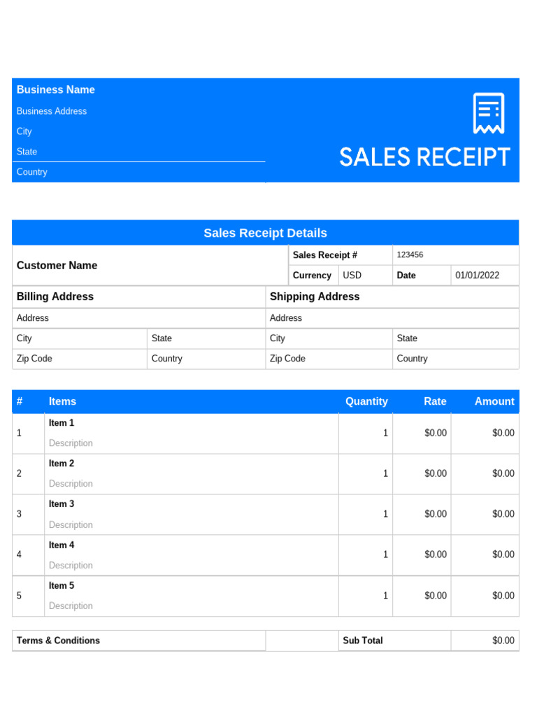 Blue Receipt Template | PDF