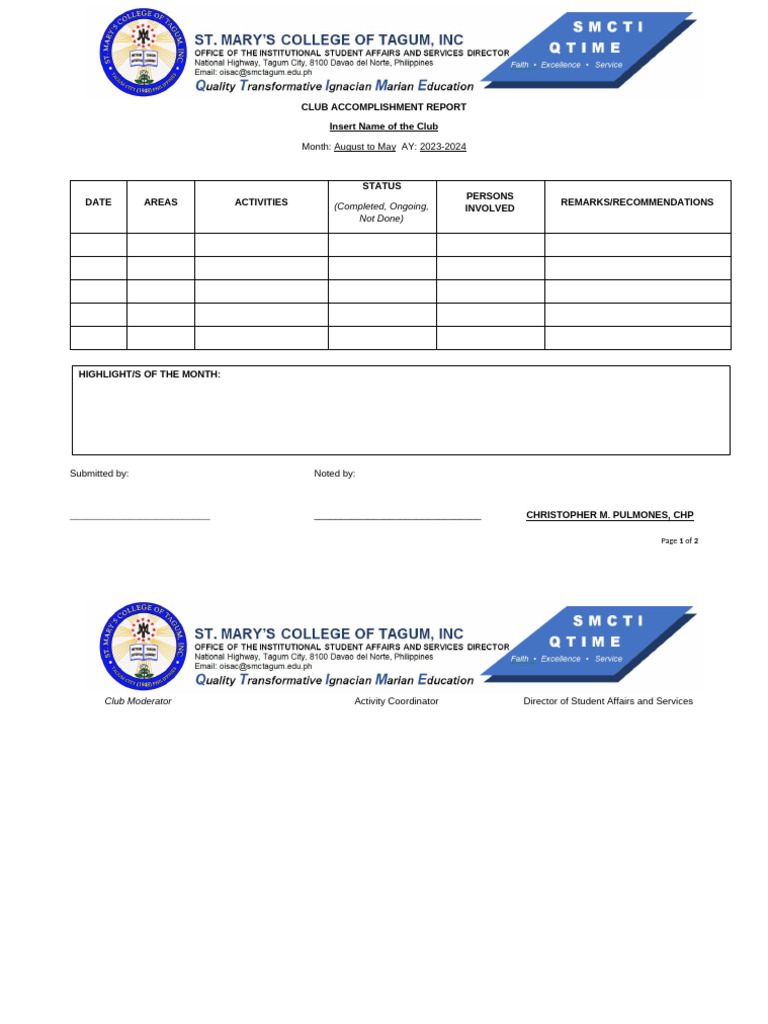 Club Accomplishment Report 2023-2024 | PDF