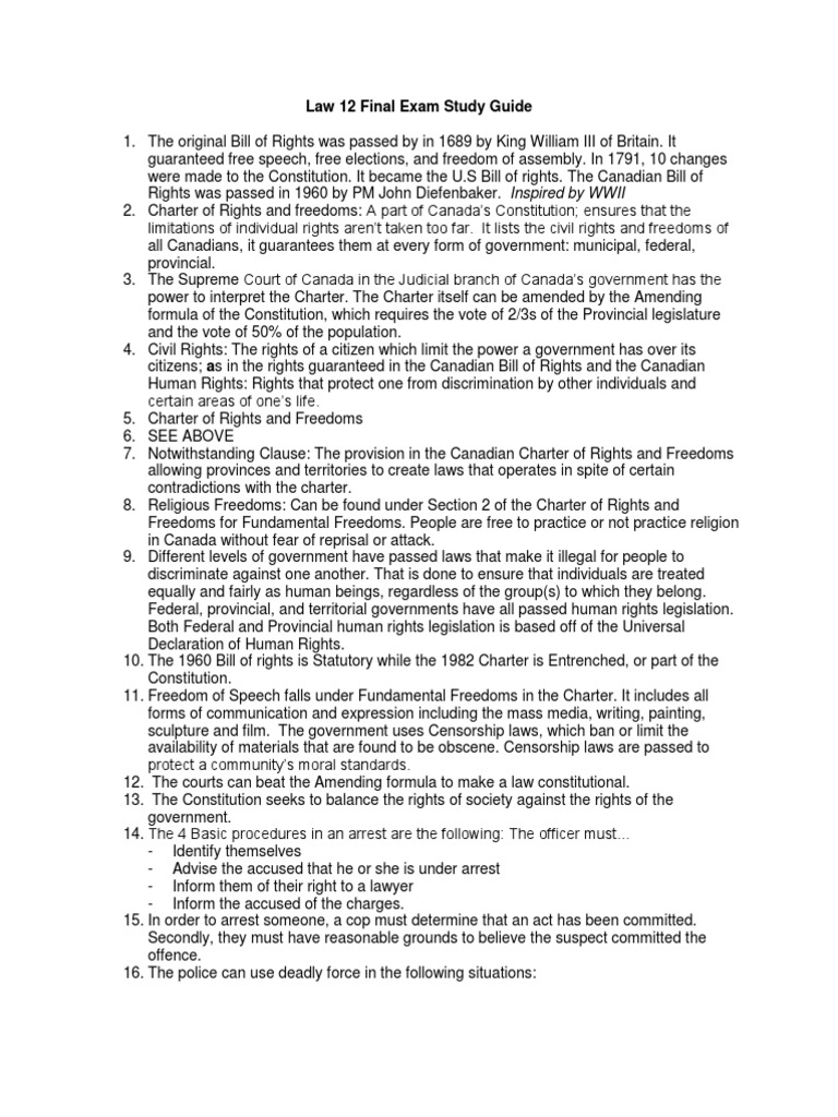 Canadian Law Exam Study Guide | PDF | Assault | Lawsuit