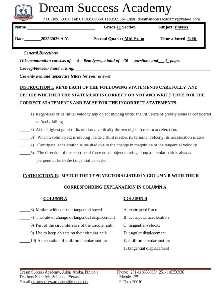 2nd Quarter Mid Grade 11 | PDF | Acceleration | Velocity