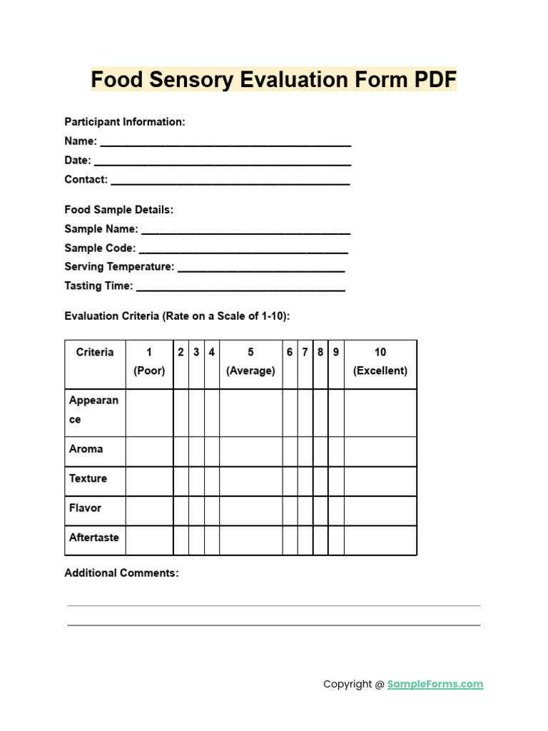Food Sensory Evaluation Form PDF | PDF
