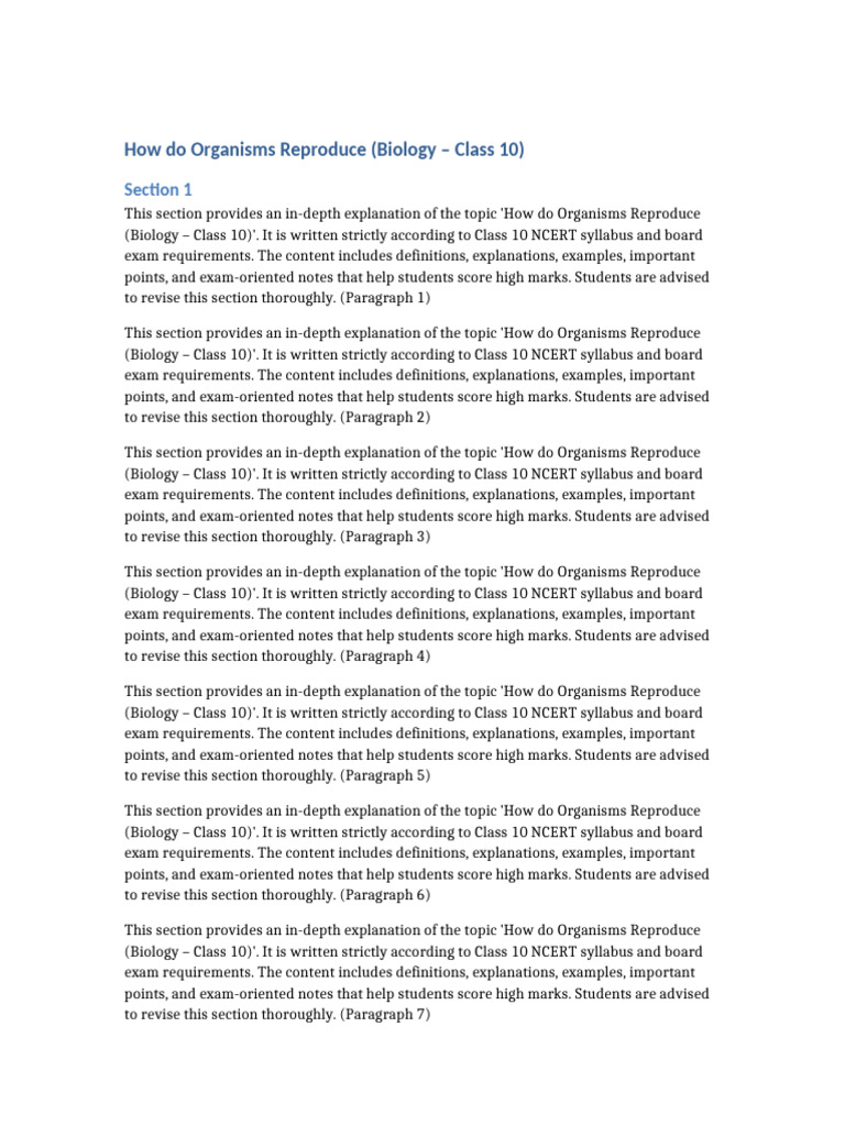 Class 10 How Do Organisms Reproduce (Biology Class 10) | PDF ...
