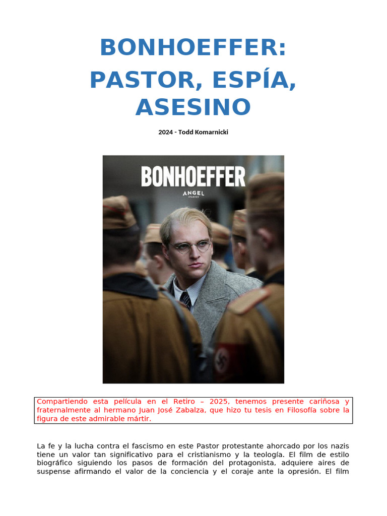 Bonhoeffer: Fe y resistencia al nazismo | PDF | nazismo | Alemania nazi