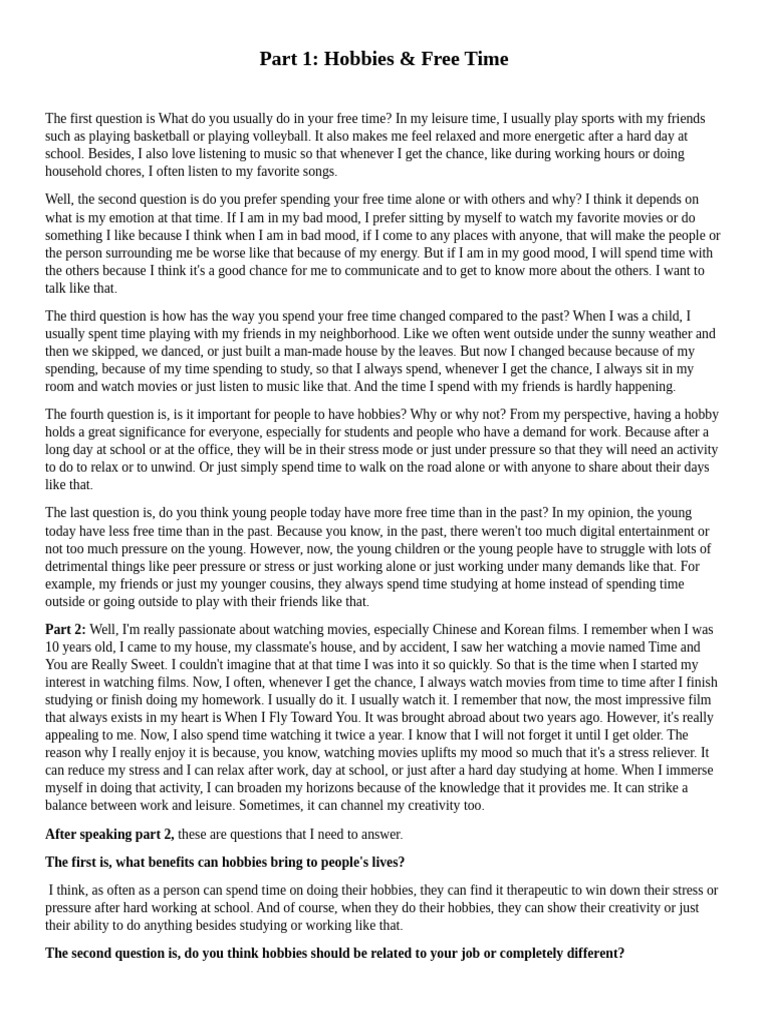 SD1 HOBBY | PDF | Hobbies | Behavioural Sciences