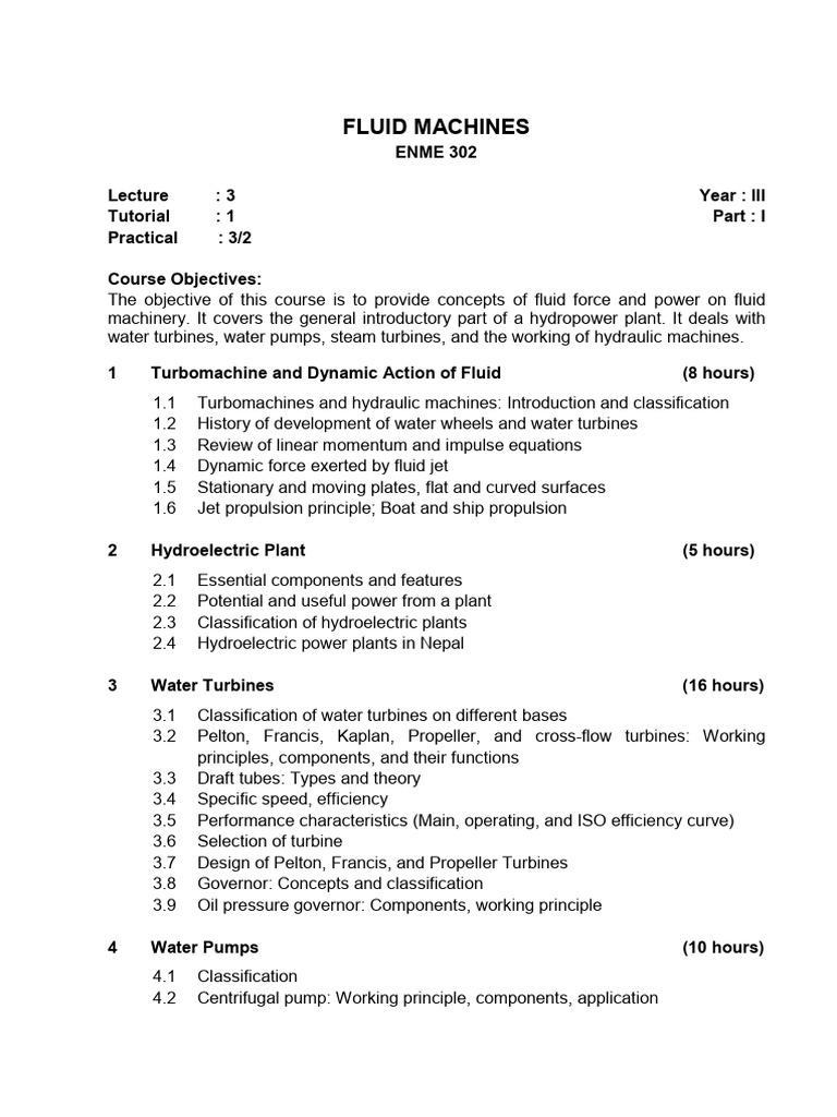 Fluid Machinery Course Overview | PDF | Turbine | Pump