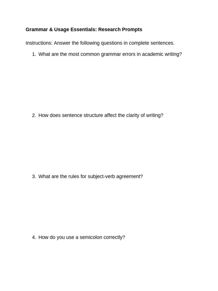 Grammar and Usage Research Prompts | PDF