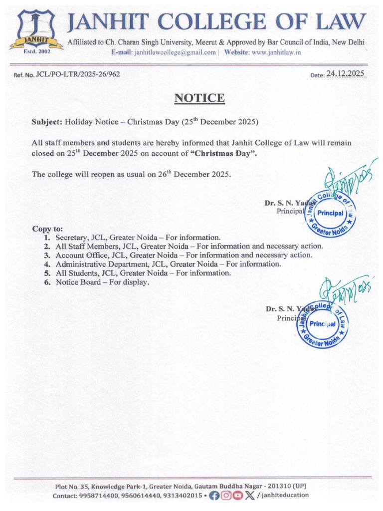 2025-12-24-JCL-Holiday Notice – Christmas Day (25th December 2025) | PDF