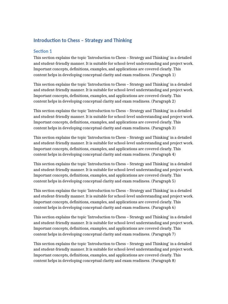 Class 10 Introduction to Chess Strategy and Thinking | PDF | Concept ...